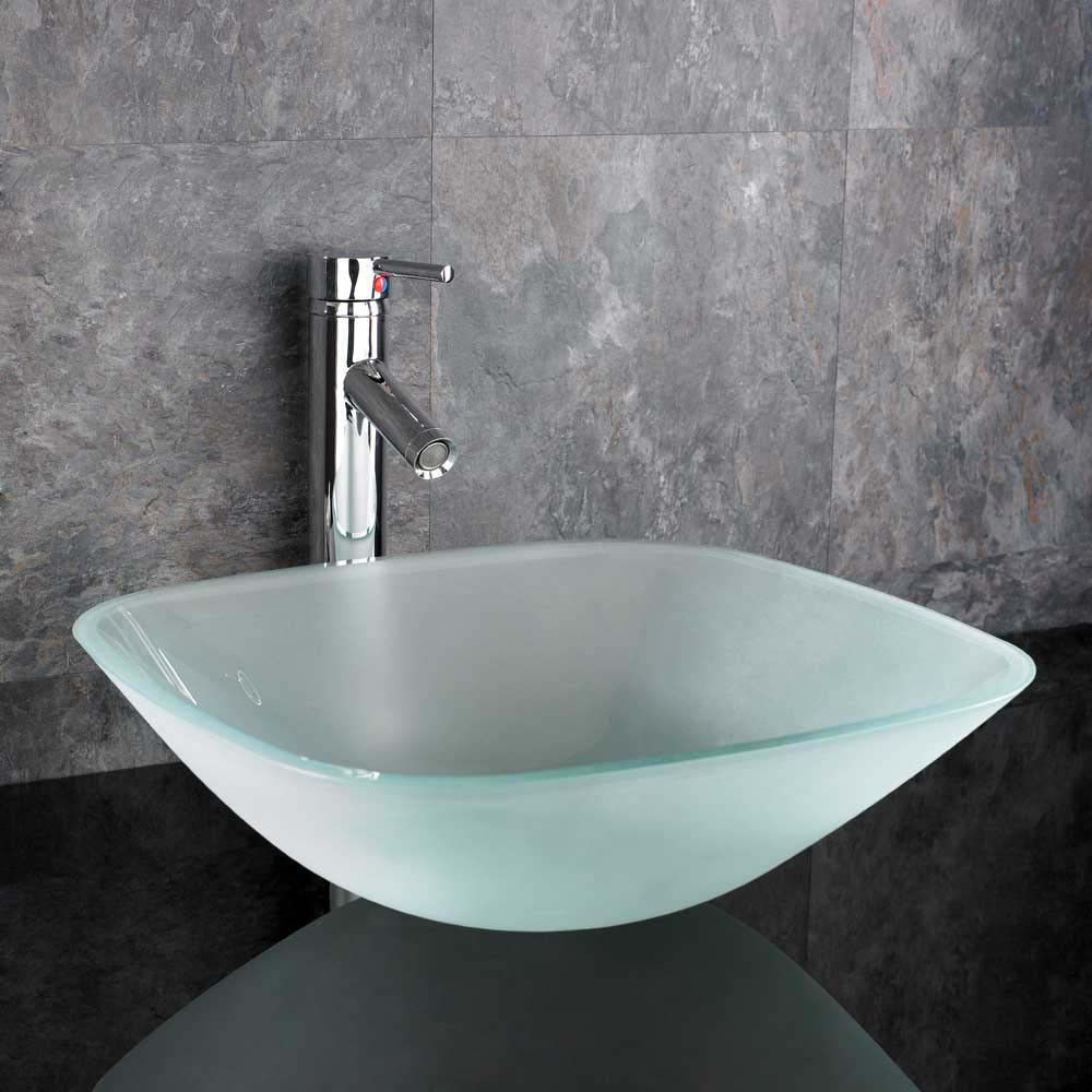 DISCON - Square Vanity Cabinet & Frosted Square Glass Basin | Plumbing ...