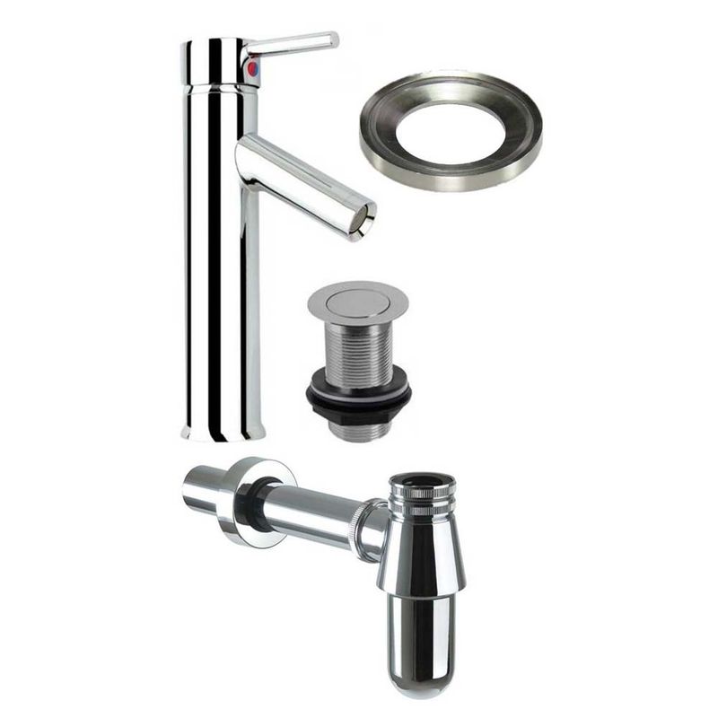 Tall Chrome Tap with Unslotted Waste, Bottle Trap & Mounting Ring ...