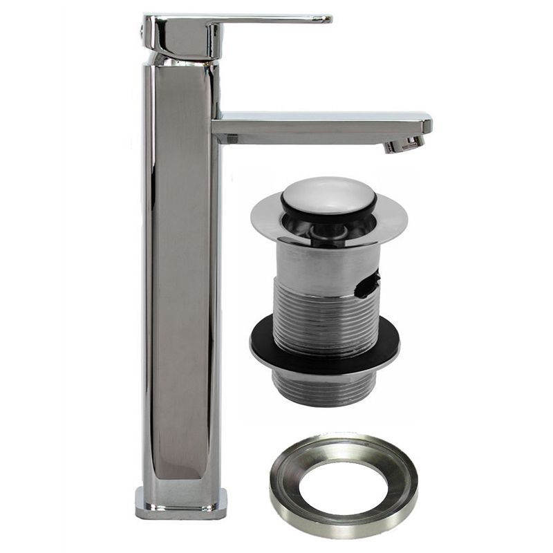 Tall Square Chrome Tap with Slotted Waste & Mounting Ring | Plumbing ...
