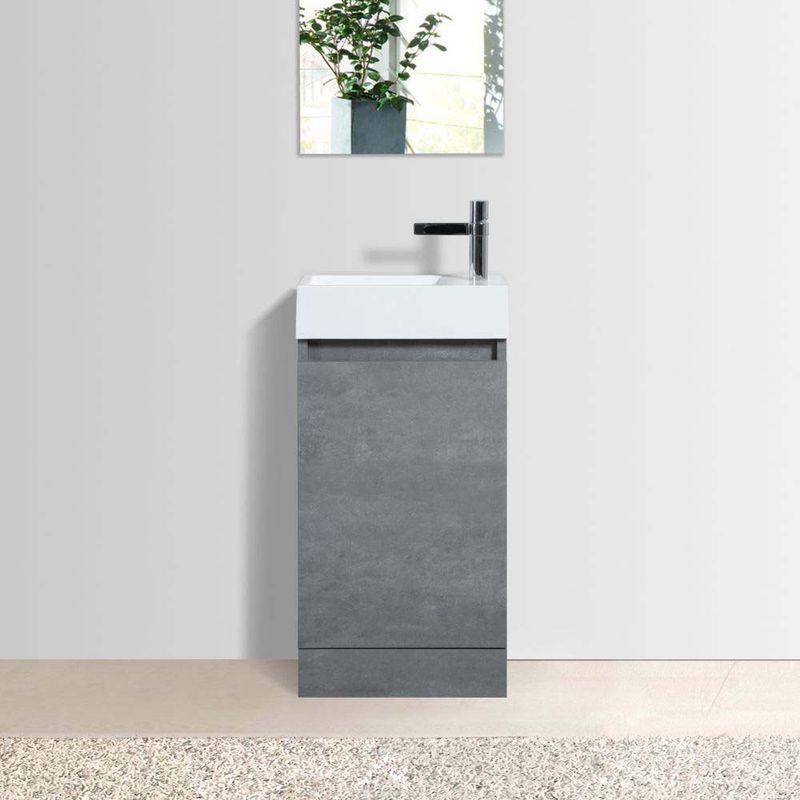 Tula Narrow Cement Grey Vanity & Basin with Stainless Steel Mixer Tap ...