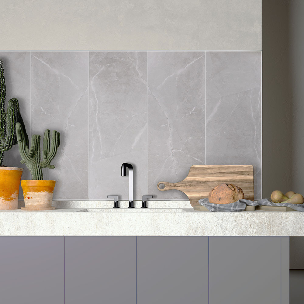 Tundra Grey Matt Marble Effect Ceramic Wall Tile - 400mm x 1200mm ...