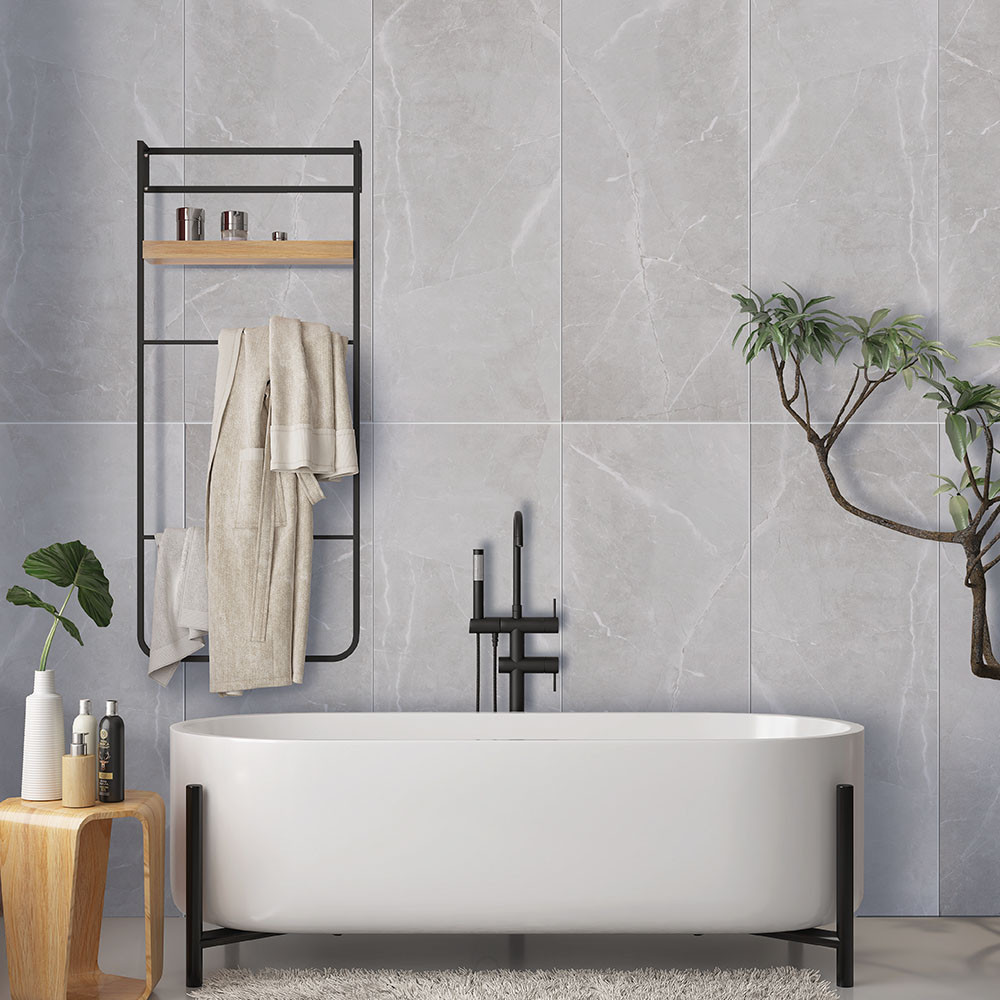 Tundra Grey Matt Marble Effect Ceramic Wall Tile - 400mm x 1200mm ...