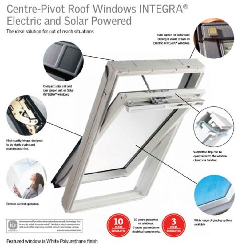 VELUX GGU U04 006530 Solar INTEGRA Window 134x98cm Centre Pivot White ...