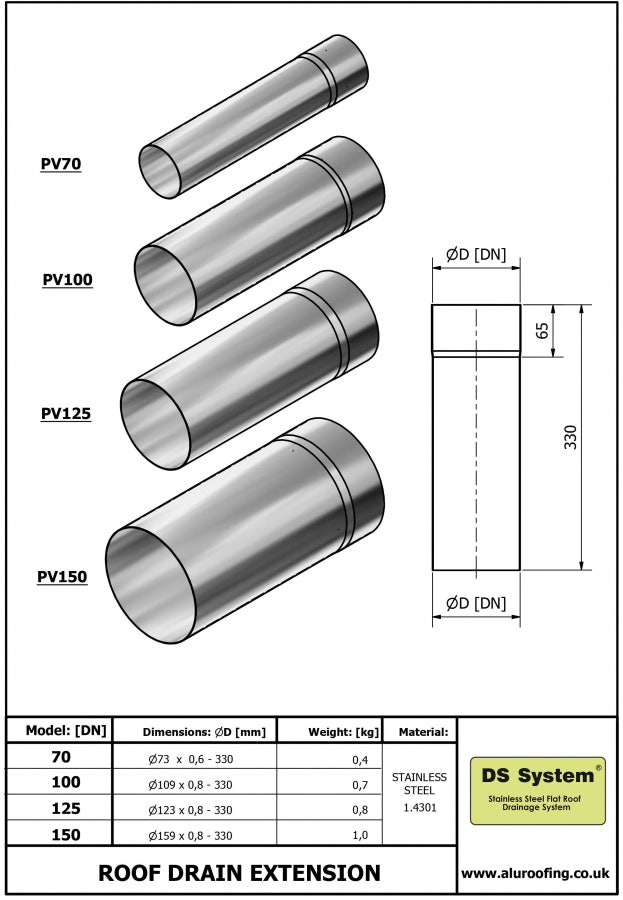 DS System Roof Drain Extension - 150mm | Roofing Superstore®