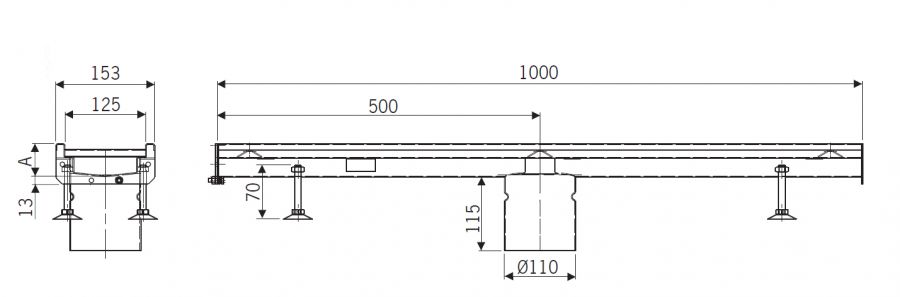 Internal Channel Drain 95mm Centre Outlet 1000mm - ACO Modular 125 ...