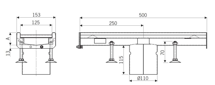 Internal Channel Drain 50mm Centre Outlet 500mm - ACO Modular 125 ...