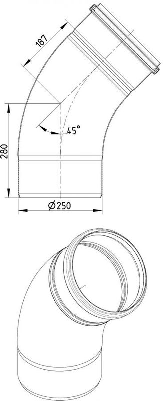 Stainless Steel Pipe 250mm 45 Degree Bend 316 Grade - Blucher Europipe ...