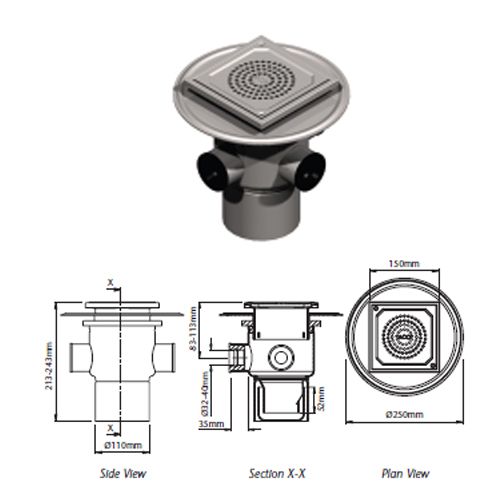 ACO Gully EG150 Stainless Steel 316 Telescopic Vertical 3 Inlets ...
