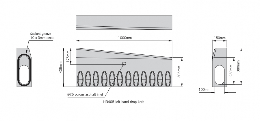 ACO KerbDrain HB405 Half Battered Left Hand Drop Kerb Unit - 1000mm ...