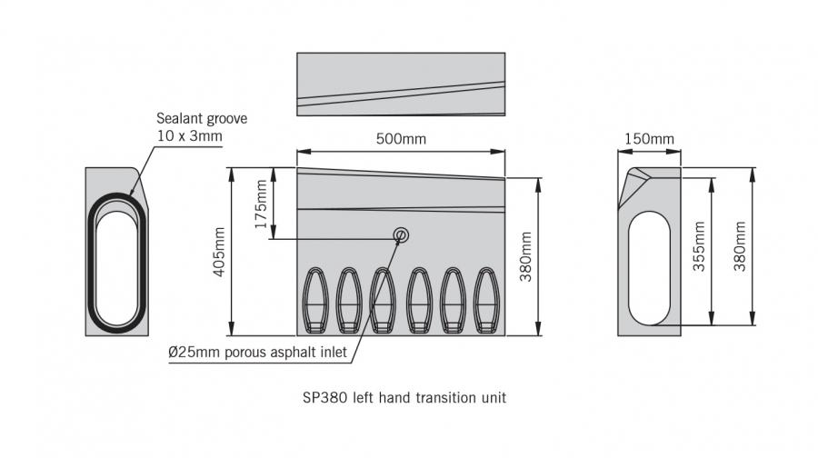 ACO KerbDrain SP380 Splayed Left Hand Transition Unit - 500mm ...
