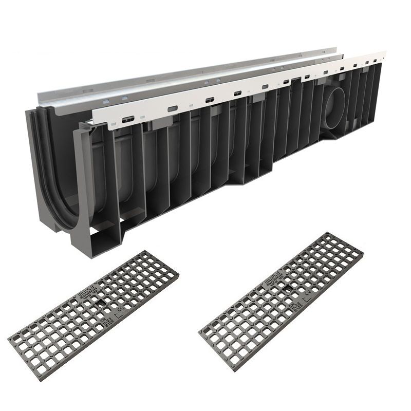 Dek-Drain SMART HD-PE Channel & Mesh Ductile Grate B125 - 1000 x 158 x ...