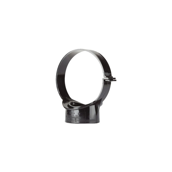 Polypipe Soil 110mm Strap Boss Open Side Fix - Black | Drainage Superstore®
