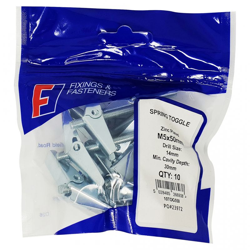 Forgefix Zinc Plated Spring Toggle Fixings M5 x 75mm - Pack of 10 ...