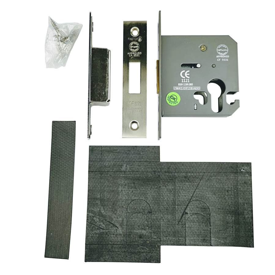 Fire Essentials 76mm Euro Profile Stainless Steel Deadlock with Pre-cut ...