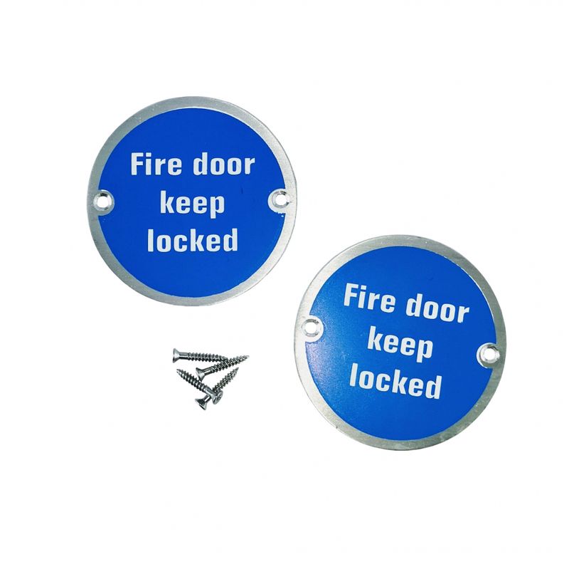 Fire Essentials Screw on Fire Door Keep Locked Sign Pair | Door Superstore®