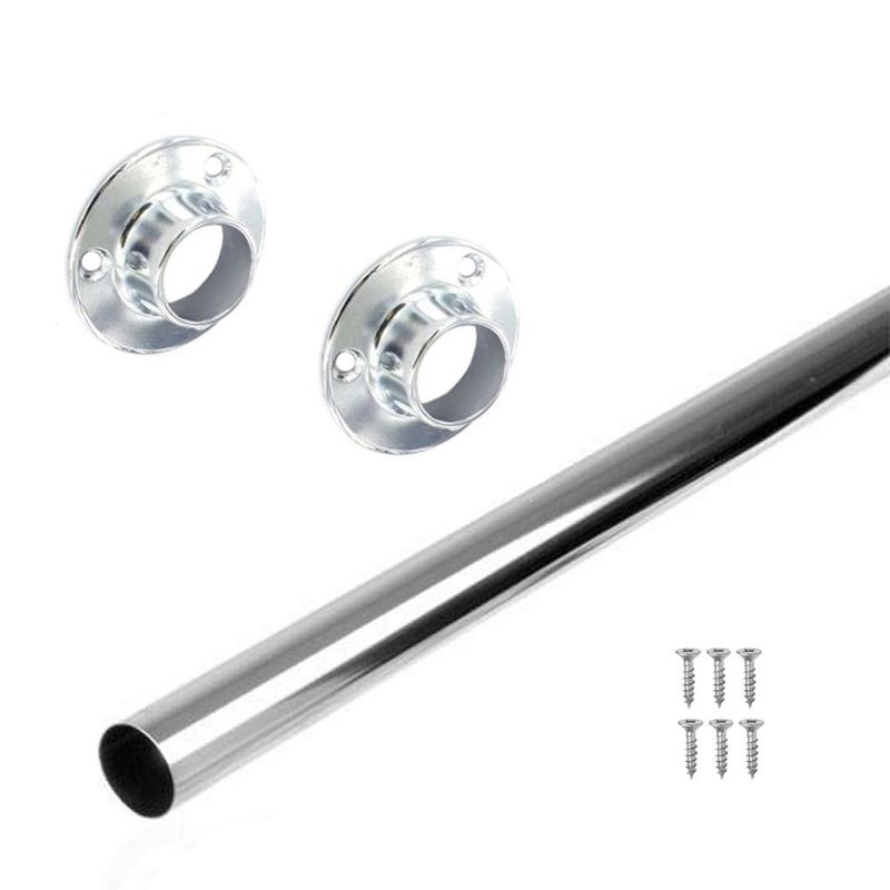 Polished Chrome Round Tube Wardrobe Rail with End Sockets 25mm | Door ...