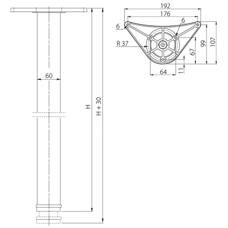 GTV Adjustable Chrome Table Leg Support 710mm | Door Superstore®