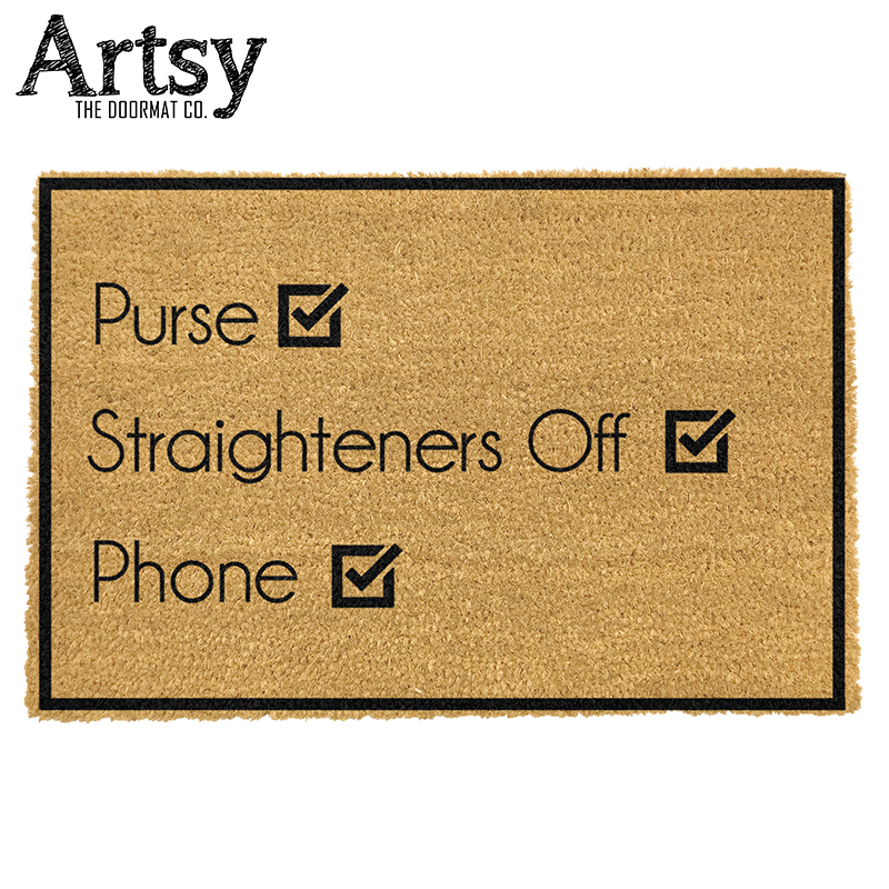 Artsy Typo Coir Doormat Purse, Straighteners, Phone | Door Superstore®